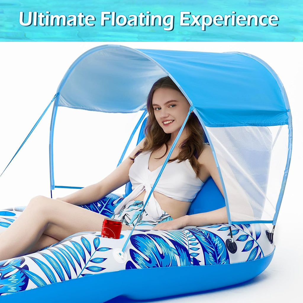 Jasonwell Pool Floats with Canopy - Inflatable Pool Float Adult Lounge