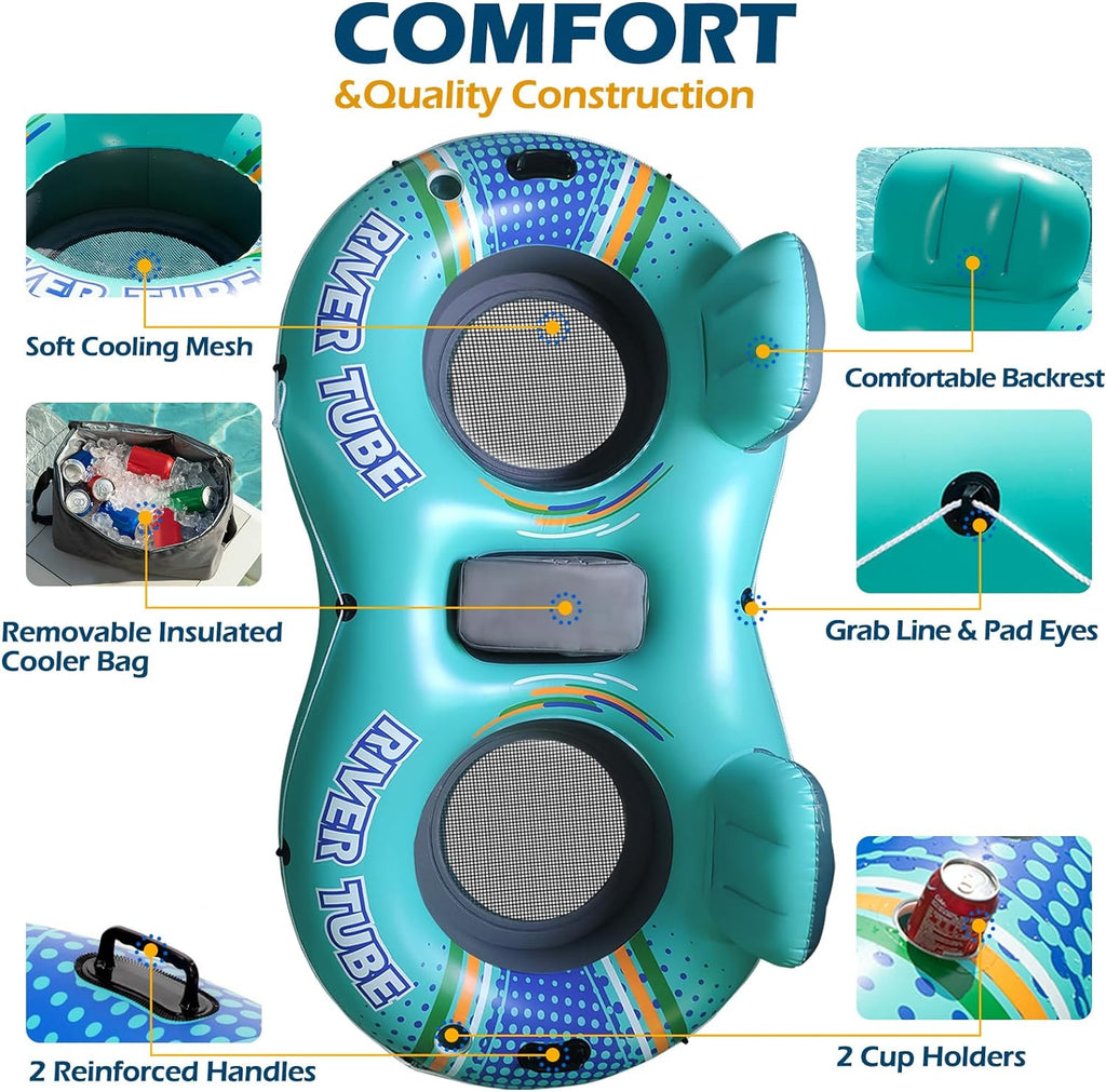 Jasonwell Inflatable River Tube Float - 2 Person Heavy Duty River Floa